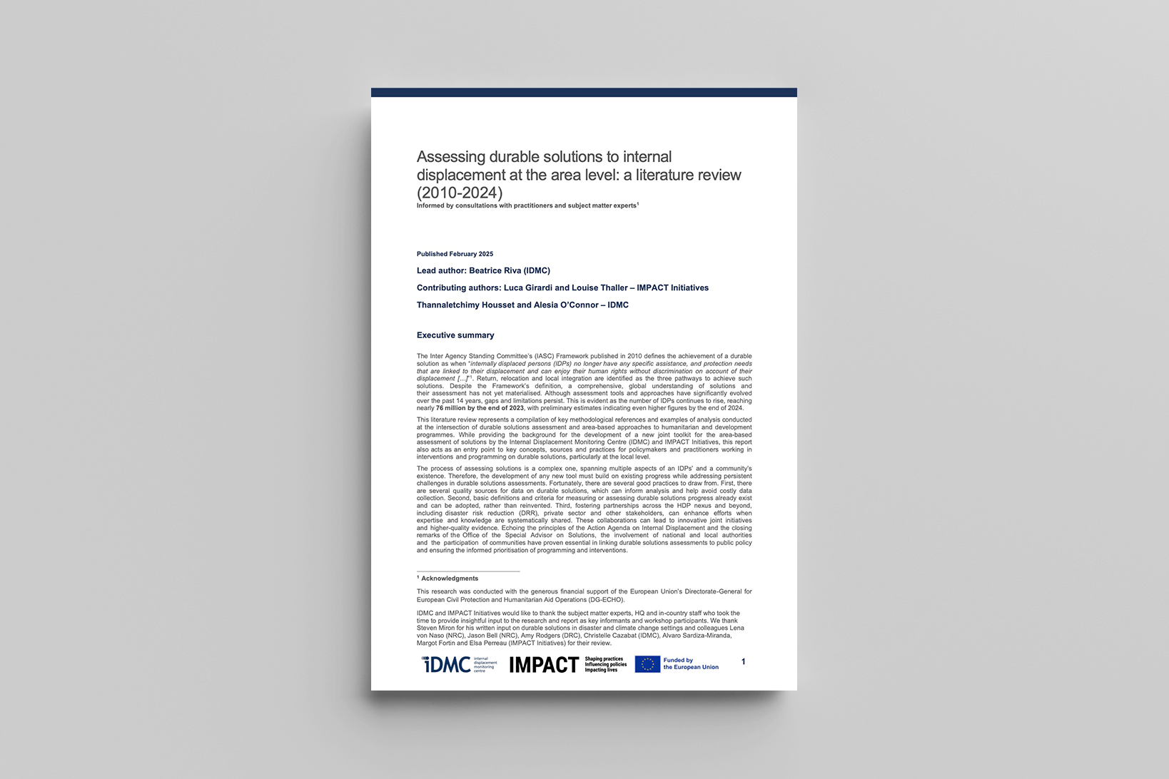 Assessing durable solutions to internal displacement at the area level: a literature review ...